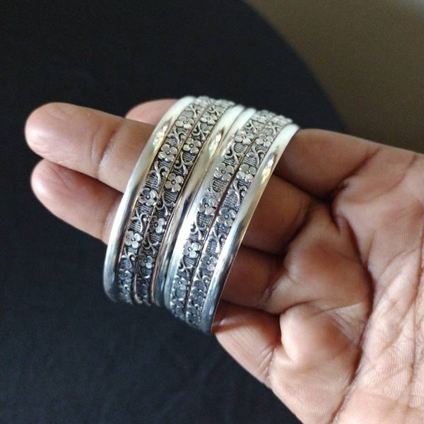 Solid Silver Bangle, Set of 8 Bangle, Silver Bangle, Handmade Bangle, Women Bangle, Wide Boho ...