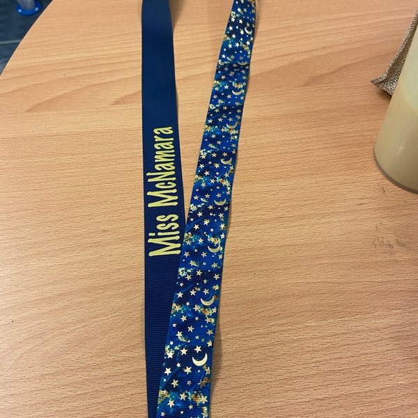Navy Moon & Star Galaxy Personalised Lanyard - Teacher Lanyard, Custom ...
