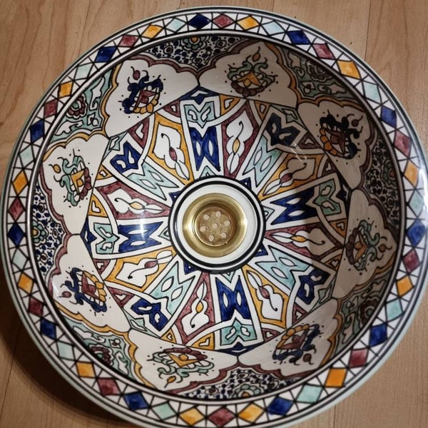 Modern Black Bathroom Vessel Sink Covered With Brass, Handmade Moroccan ...