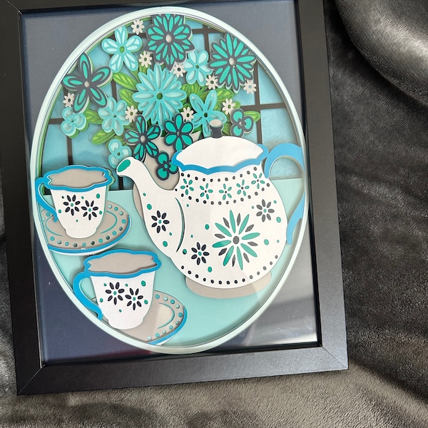 3D TEA PARTY SVG - Shadow Box Svg - Layered Cardstock Svg - for Cricut ...