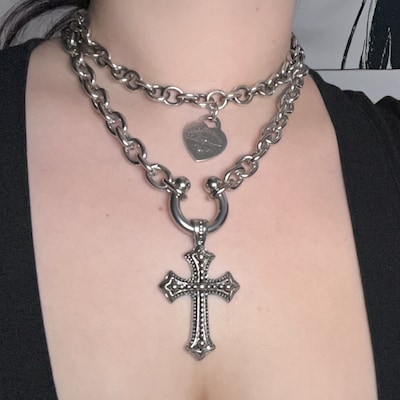FALLEN ANGEL Stainless Steel Barbed Wire Winged Angel Cross Necklace ...