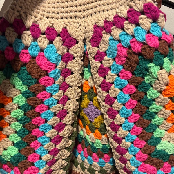 Crochet Bag, Poppins Bag, Granny Square Bag, Wooden Kiss Lock, Vintage ...