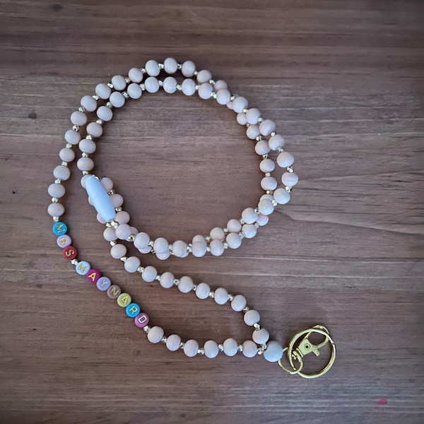 Bright Rainbow Beaded Lanyard Silver Letters Modern Lanyard Rainbow ...
