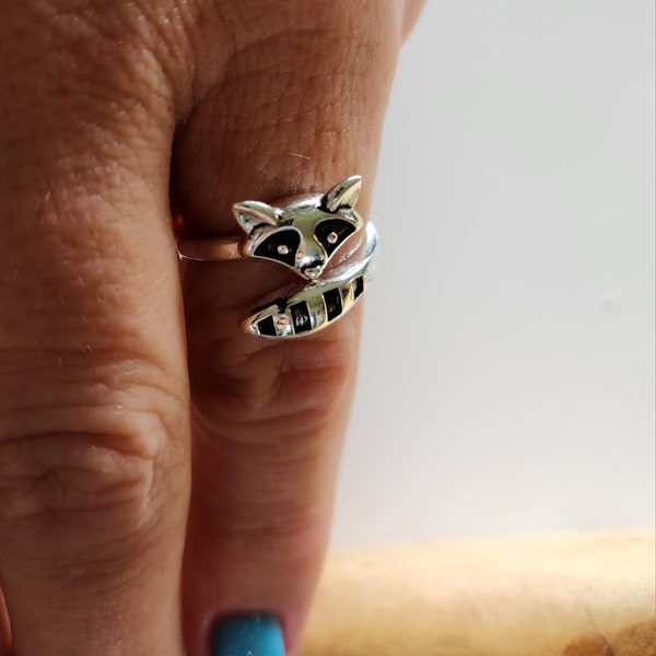Sterling Silver Raccoon Ring 925 Animal Ring Raccoon Jewelry Cute ...