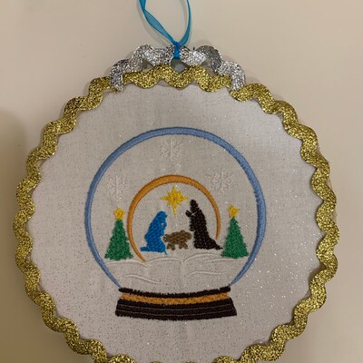 Nativity Snowglobe Digital Machine Embroidery Design Christmas Baby ...