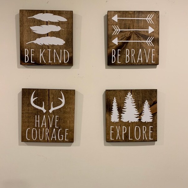Rustic Nursery Signs / Woodland Nursery Decor / Be Brave / Be Kind ...
