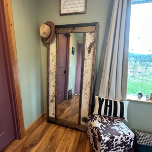Cowhide Framed Mirror With Hangers - Etsy