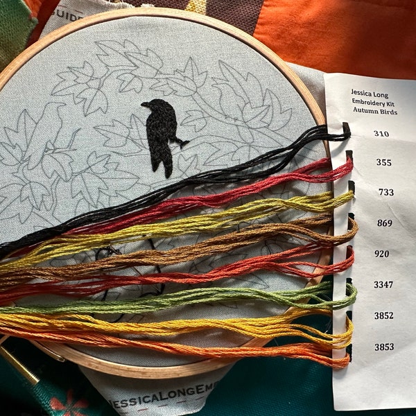 Autumn Birds Embroidery Hoop Kit, Crow Embroidery Pattern, Fall ...