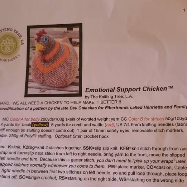 Knitted - Emotional Support Chicken™ Pattern (original and Only Legal ...