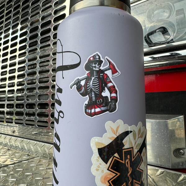 Skeleton Firefighter Sticker, Firefighter, Bunker Gear, Fireman, Ax ...