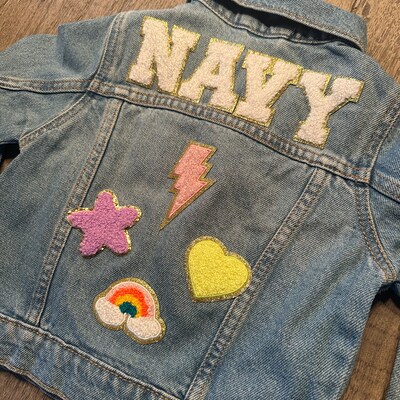 Personalized Custom Jean Denim Name Jacket Chenille Letter Baby Toddler ...