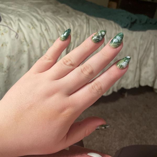 Monet Inspired Press on Nails Flower Nails,custom Hand Painted Floral ...