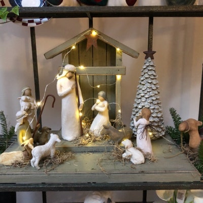 Willow Tree Creche Compatible STABLE WOODEN Nativity lighted Christmas ...