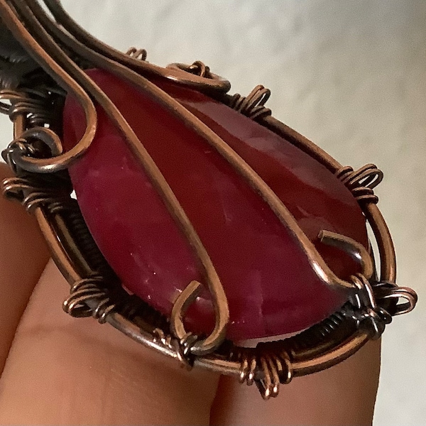 Kashmir Red Ruby Pendant Copper Wire Wrapped Gemstone Pendant Copper ...