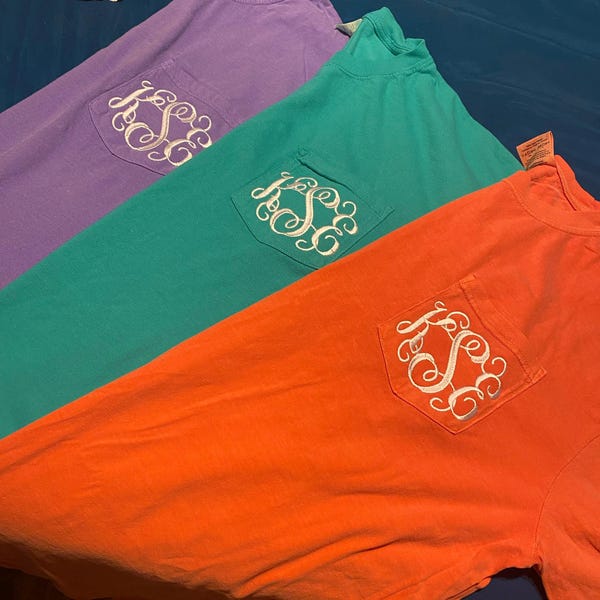Monogram Comfort Colors Pocket Shirt, Embroidered Comfort Colors Tee ...