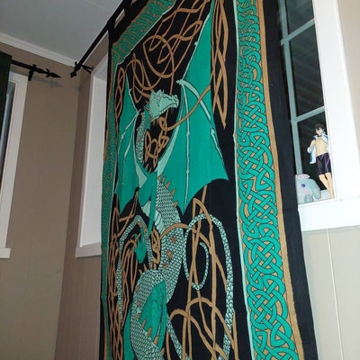 Blue Celtic Dragon Curtain Single Panel, Irish Window Cover ...