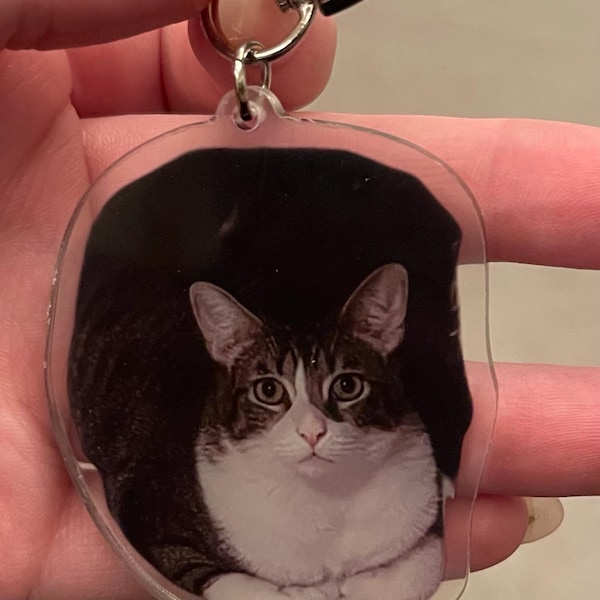 Custom Cat Keychain, Pet Portrait Keychain, Personalized Pet Photo ...