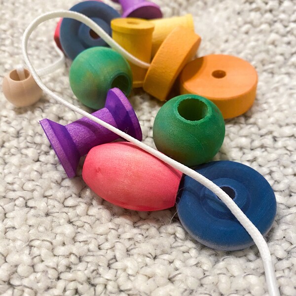 Wood Lacing Toy and Threading Toy, Wooden Bead Stringing Set for ...