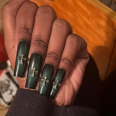 3D Blue Croc French Tip Press on Nails Charms Press on Nails Long Nails ...