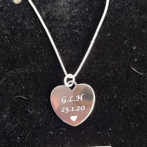 Sterling Silver Engraved Heart Pendant Necklace. Personalised With Your ...