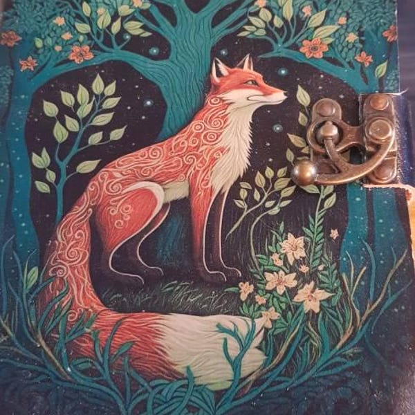 400 Pages - Grimoire Fox Leather Journal Blank Spell Book of Shadows ...