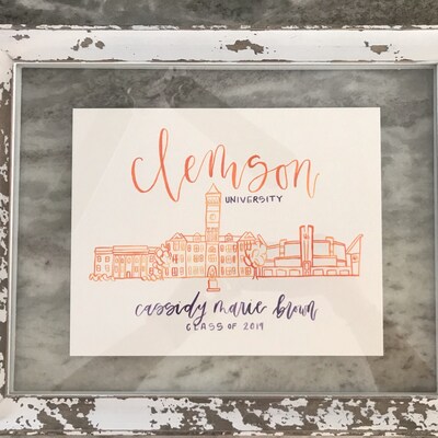 Clemson University, Handmade Watercolor Campus Painting, Clemson ...