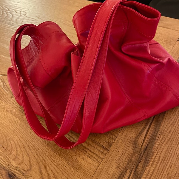 Red Tote Bag, Leather Handbag, Oversize Leather Tote, Book Bag, Library ...