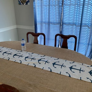 Navy Blue Table Runner Nautical Home Decor Coastal Living Anchor Decor ...