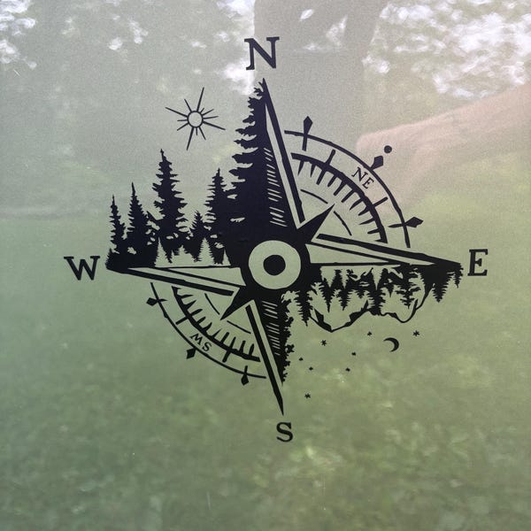 Mountain Compass Decal | Outdoor Decal | Car Decal | Compass Sticker ...