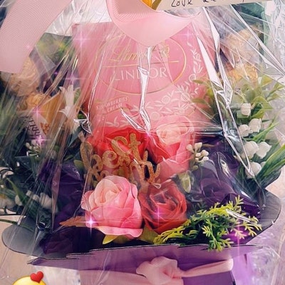 Chocolate Bouquet Mothers Day Pink/purple Lindt Ferrero Stunning Silk ...