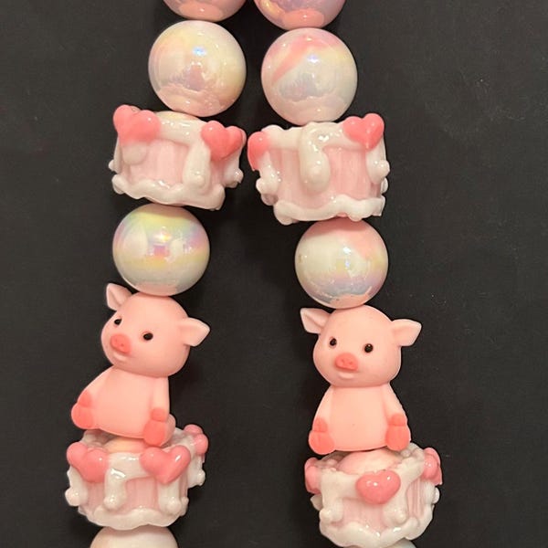 SET OF 2, 3D Pig Silicone Focal Bead, Piggy Silicone Beads, Cute Pen ...
