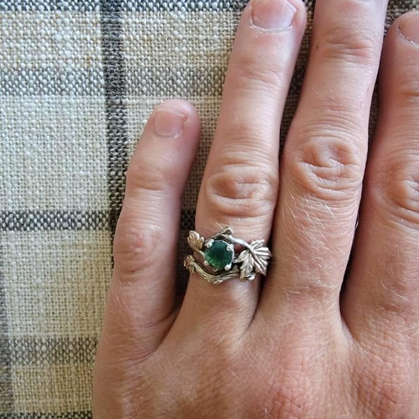 Natural Moss Agate Tree Branch Rings Set, S925 Sterling Silver ...