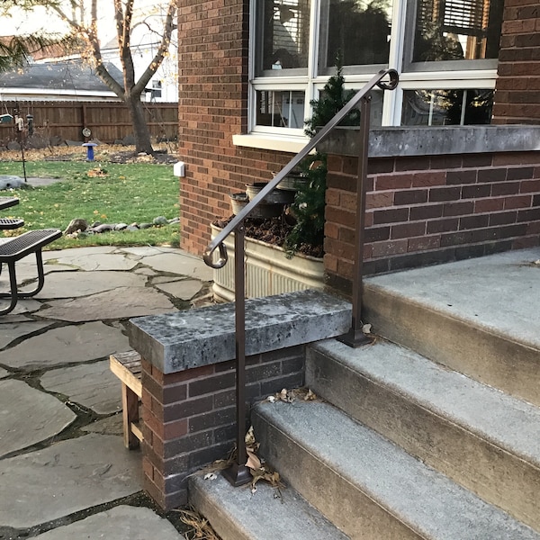6ft Steel Flat Bar Stair Handrail With Surface Mount Posts for Wood or ...