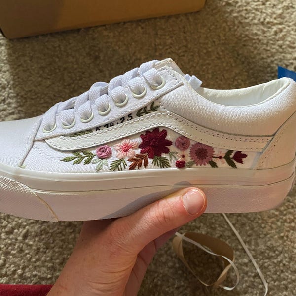 Custom Wedding Shoes, Bridal Flowers Embroidered Vans, Wedding Flowers ...