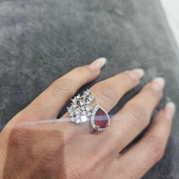 Big Red Diamond Ring Womens Red Diamond Ring Red Crushed Diamond Ring ...