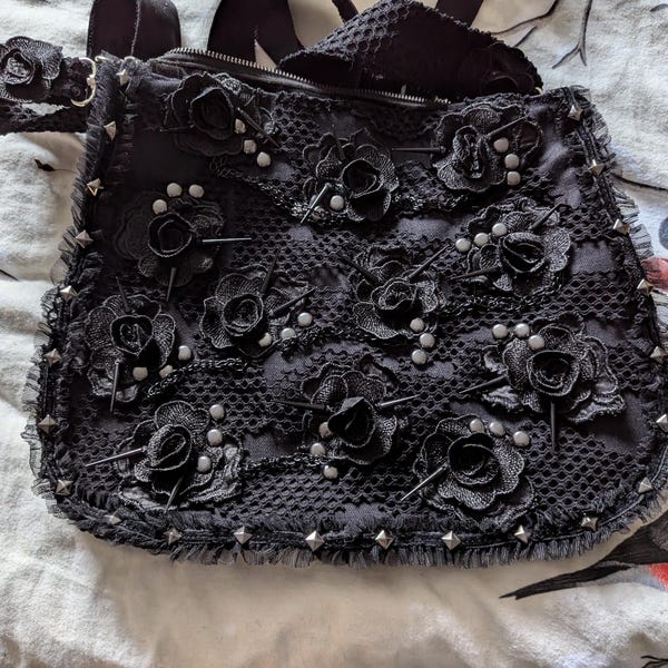 Deathmetal Punk Rock Patch Chain Studded Black Denim Leather Cross Body ...