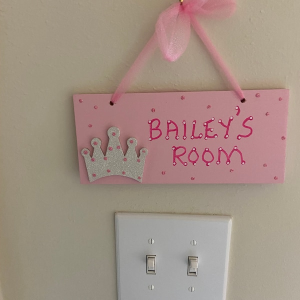 Princess Crown Door Sign, Hand Personalized, Girl's Room Sign. White ...