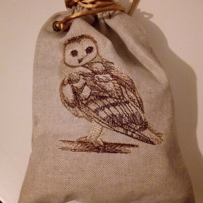 Embroidered Natural Barn Owl Drawstring Bag Handmade Silk - Etsy