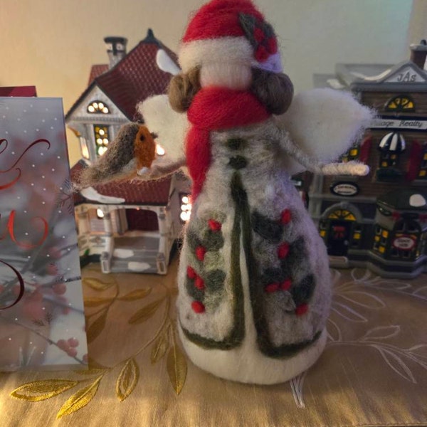 Needle Felt Holly Angel Tree Topper With a Robin, Waldorf Inspired ...