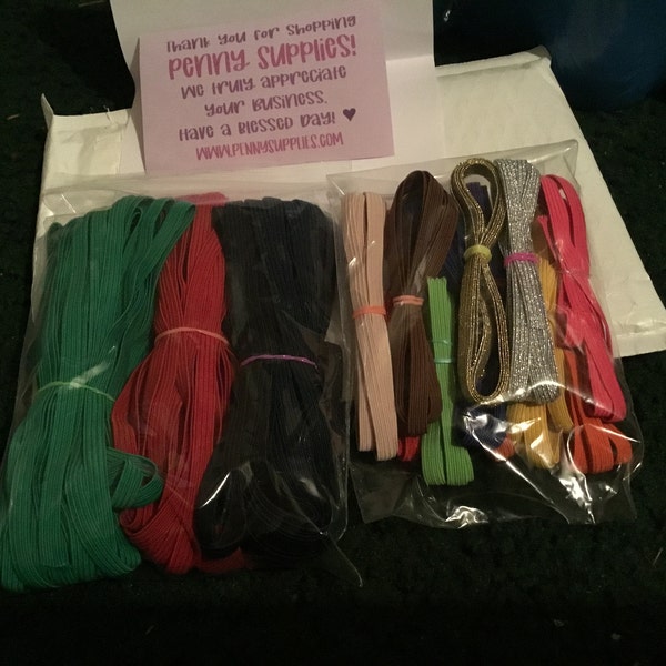 1/4 Inch (6mm) COLORED Braided Skinny Flat Elastic Sold by the Yard 1 ...