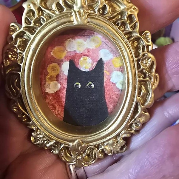 Black Cat 2x 2 Original Miniature Acrylic Painting on Canvas With or ...