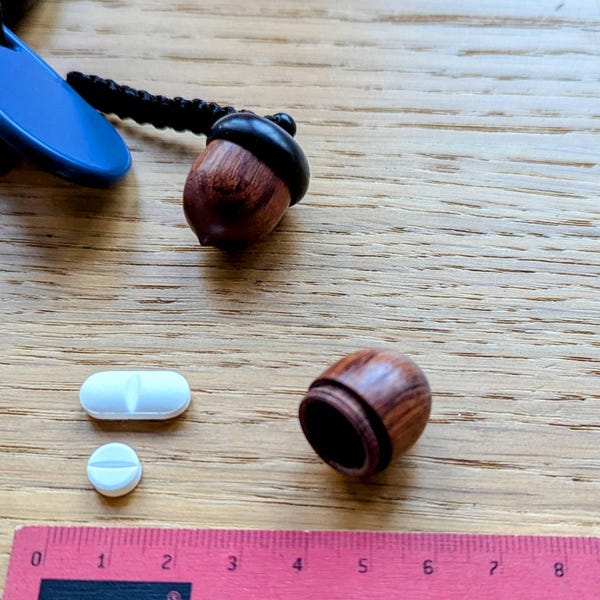 Pill Container Necklace, Pill Holder Necklace, Acorn Pill Box, Wooden ...