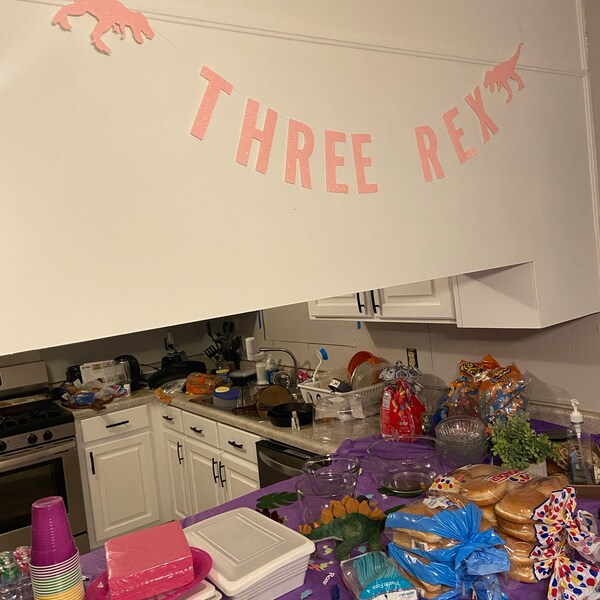 Three Rex Banner, Girl Three Rex, Three Rex Birthday, Girl Dinosaur ...