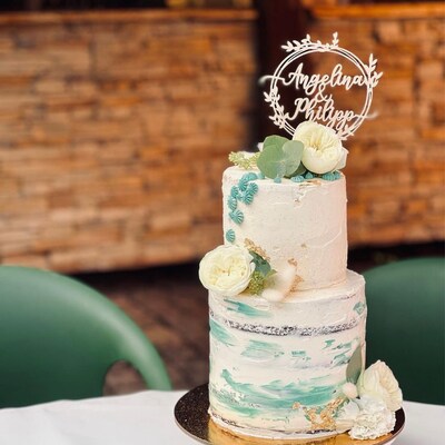 Silver Wedding Cake Topper Personalized Wreath Wedding Cake - Etsy