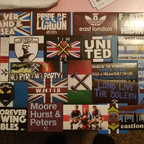100 X West Ham Stickers - Based on ICF Programme Upton Park Hammers ...