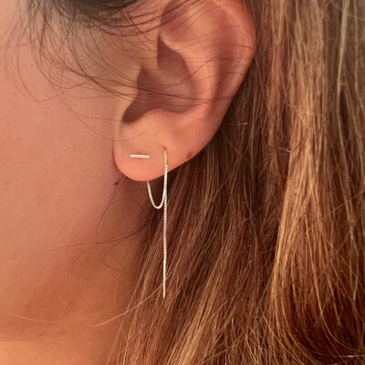 Gold Chain Earring Double Piercing Two Hole Earring Minimal - Etsy