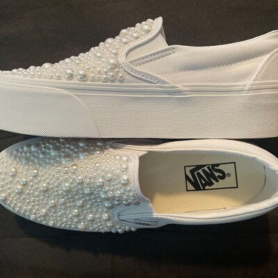 Pearl Embellished Vans Custom Wedding Slip on Vans Custom Wedding Vans ...