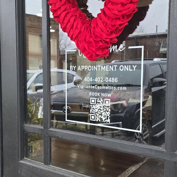 Custom Storefront Window Welcome Sign With QR CODE | Business Hours ...