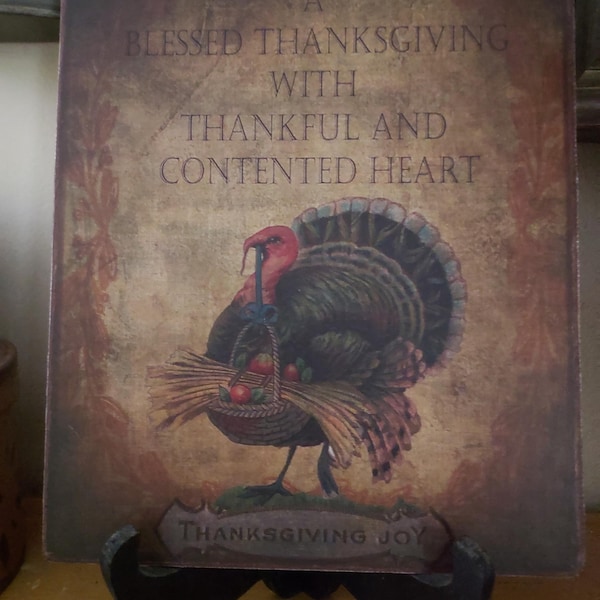 Handmade Primitive Turkey Thanksgiving Fall Print on Canvas Board 5x7 ...