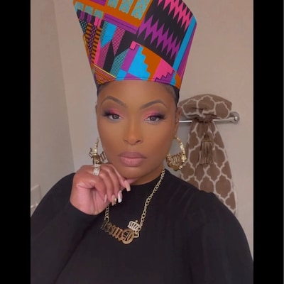 Ankara African Print Headdress Crown With Metallic Detail. Red & Gold ...